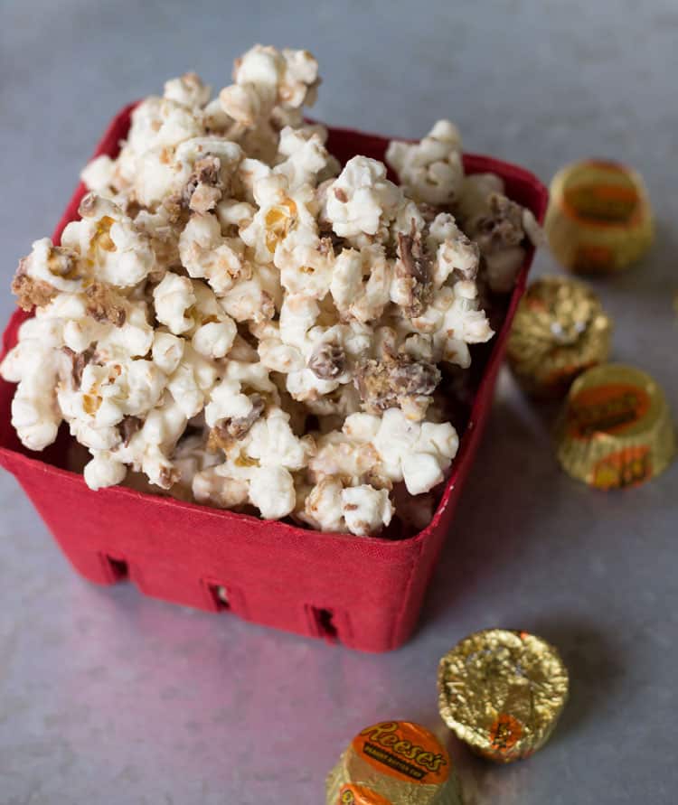White Chocolate Peanut Butter Cup Popcorn