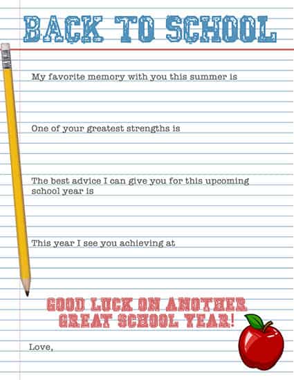 Back to School Note for Kids Lunches